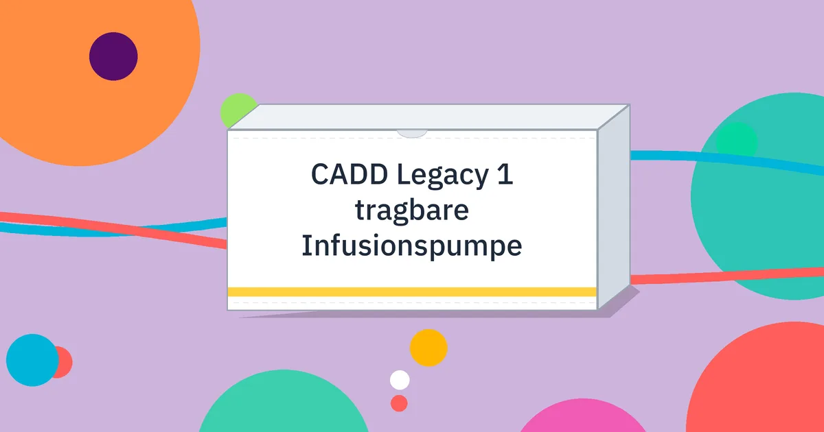 Symbolbild: Packung mit der Aufschrift CADD Legacy 1 tragbare Infusionspumpe (PZN 18031828) – Verfügbarkeit und Bezug in Apotheken in Frankfurt am Main