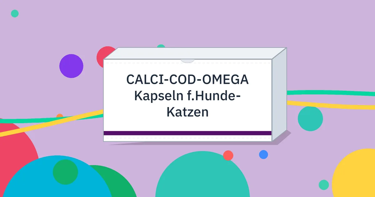 Symbolbild: Packung mit der Aufschrift CALCI-COD-OMEGA Kapseln f.Hunde-Katzen (PZN 19459741) – Verfügbarkeit und Bezug in Apotheken in Frankfurt am Main