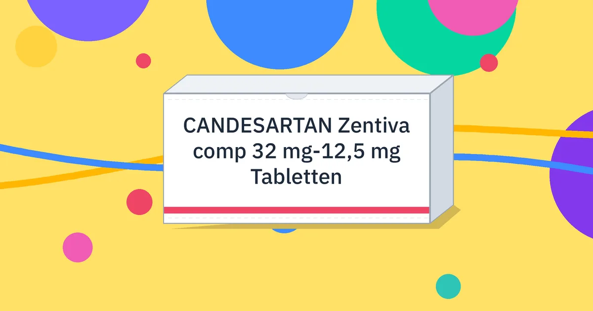 Symbolbild: Packung mit der Aufschrift CANDESARTAN Zentiva comp 32 mg-12,5 mg Tabletten (PZN 01761907) – Verfügbarkeit und Bezug in Apotheken in Frankfurt am Main