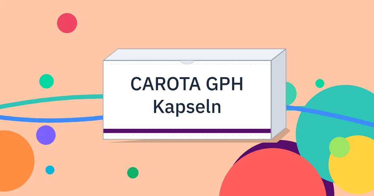 Symbolbild: Packung mit der Aufschrift CAROTA GPH Kapseln (PZN 09323621) – Verfügbarkeit und Bezug in Apotheken in Frankfurt am Main