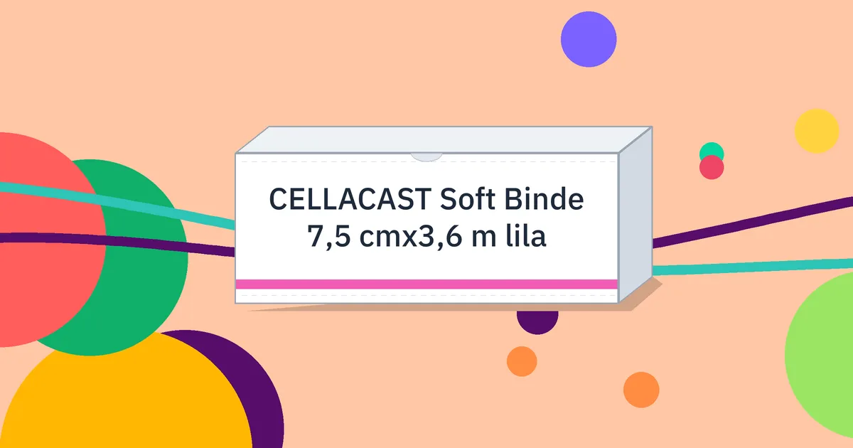Symbolbild: Packung mit der Aufschrift CELLACAST Soft Binde 7,5 cmx3,6 m lila (PZN 14264688) – Verfügbarkeit und Bezug in Apotheken in Frankfurt am Main