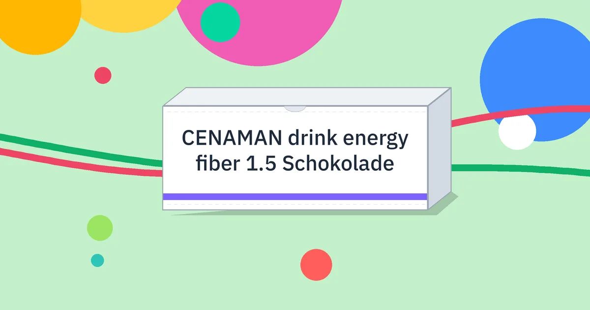 Symbolbild: Packung mit der Aufschrift CENAMAN drink energy fiber 1.5 Schokolade (PZN 13710973) – Verfügbarkeit und Bezug in Apotheken in Frankfurt am Main
