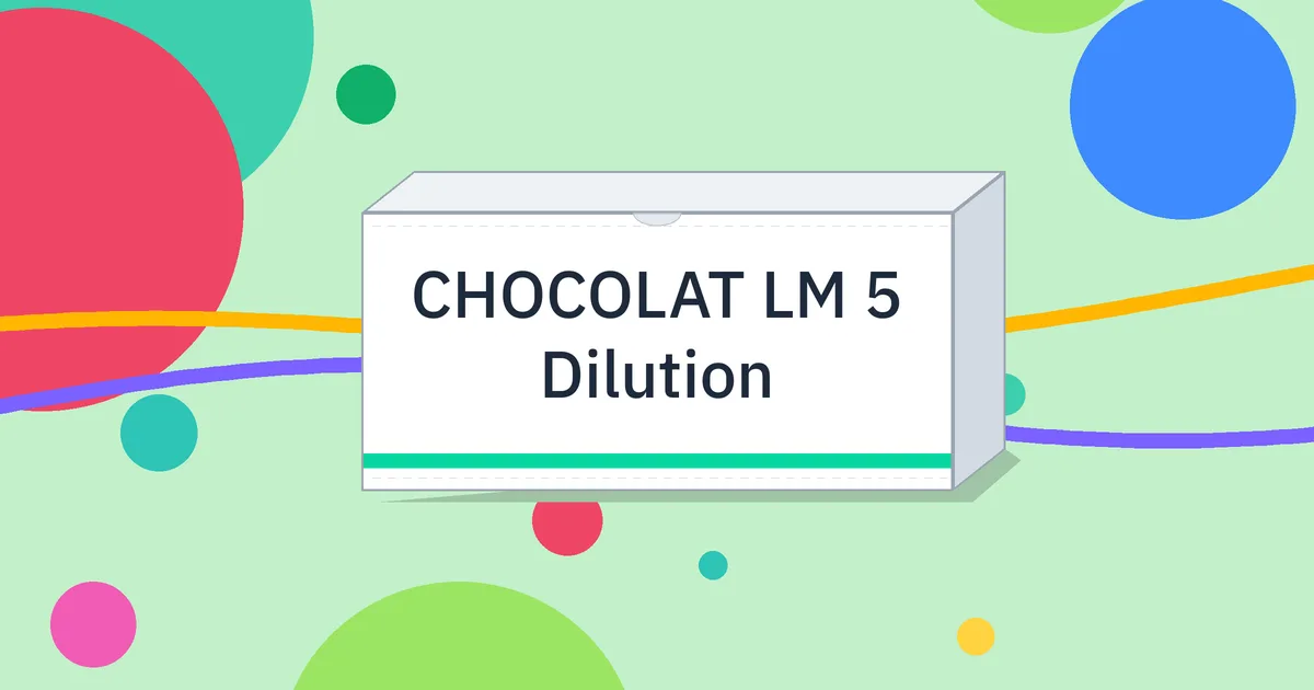 Symbolbild: Packung mit der Aufschrift CHOCOLAT LM 5 Dilution (PZN 12816818) – Verfügbarkeit und Bezug in Apotheken in Frankfurt am Main