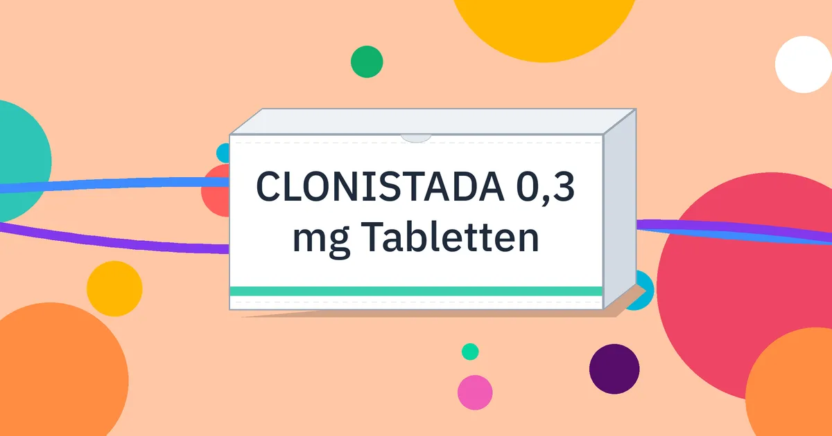 Symbolbild: Packung mit der Aufschrift CLONISTADA 0,3 mg Tabletten (PZN 03078652) – Verfügbarkeit und Bezug in Apotheken in Frankfurt am Main