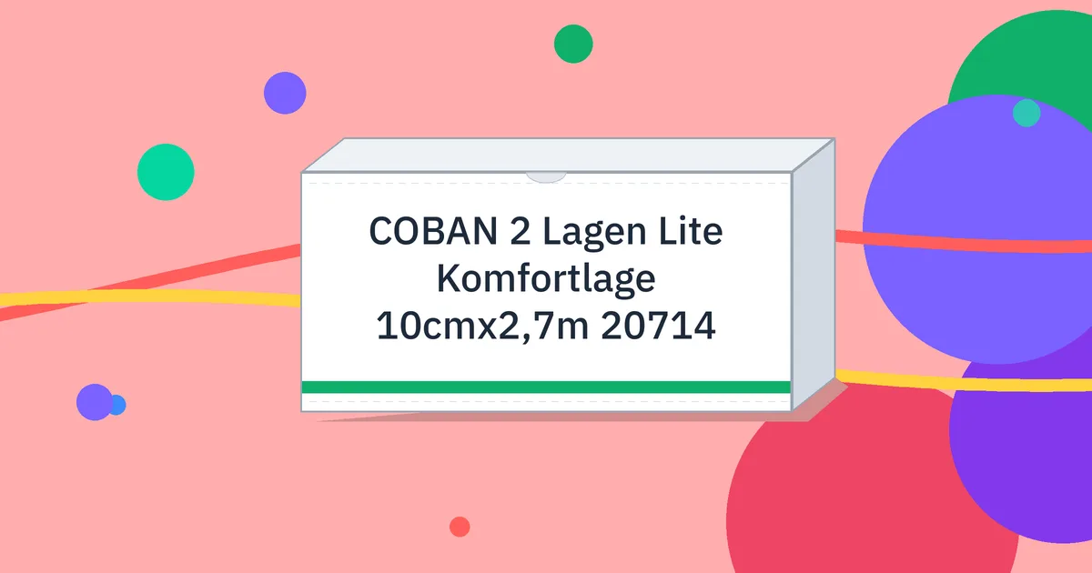 Symbolbild: Packung mit der Aufschrift COBAN 2 Lagen Lite Komfortlage 10cmx2,7m 20714 (PZN 07418292) – Verfügbarkeit und Bezug in Apotheken in Frankfurt am Main