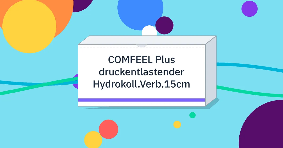 Symbolbild: Packung mit der Aufschrift COMFEEL Plus druckentlastender Hydrokoll.Verb.15cm (PZN 13343747) – Verfügbarkeit und Bezug in Apotheken in Frankfurt am Main