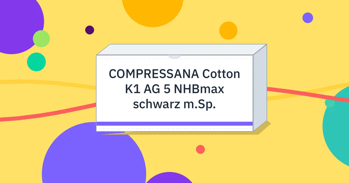 Symbolbild: Packung mit der Aufschrift COMPRESSANA Cotton K1 AG 5 NHBmax schwarz m.Sp. (PZN 11393439) – Verfügbarkeit und Bezug in Apotheken in Frankfurt am Main