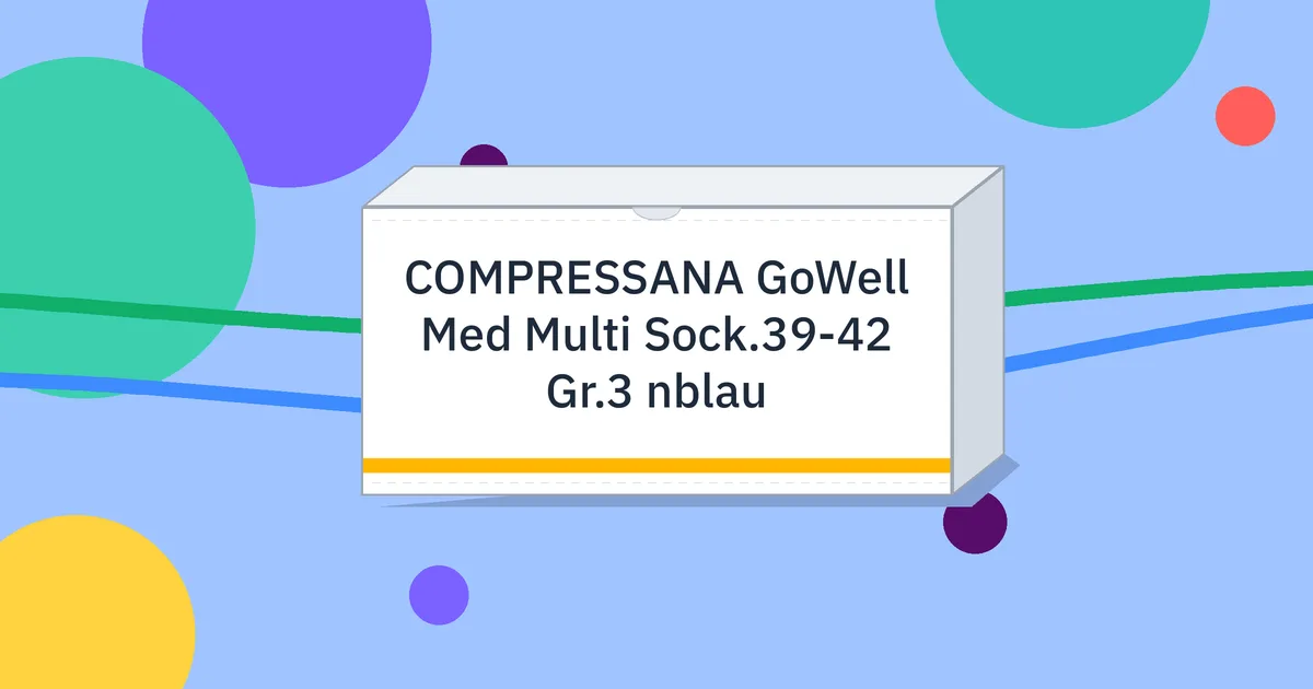 Symbolbild: Packung mit der Aufschrift COMPRESSANA GoWell Med Multi Sock.39-42 Gr.3 nblau (PZN 03116269) – Verfügbarkeit und Bezug in Apotheken in Frankfurt am Main