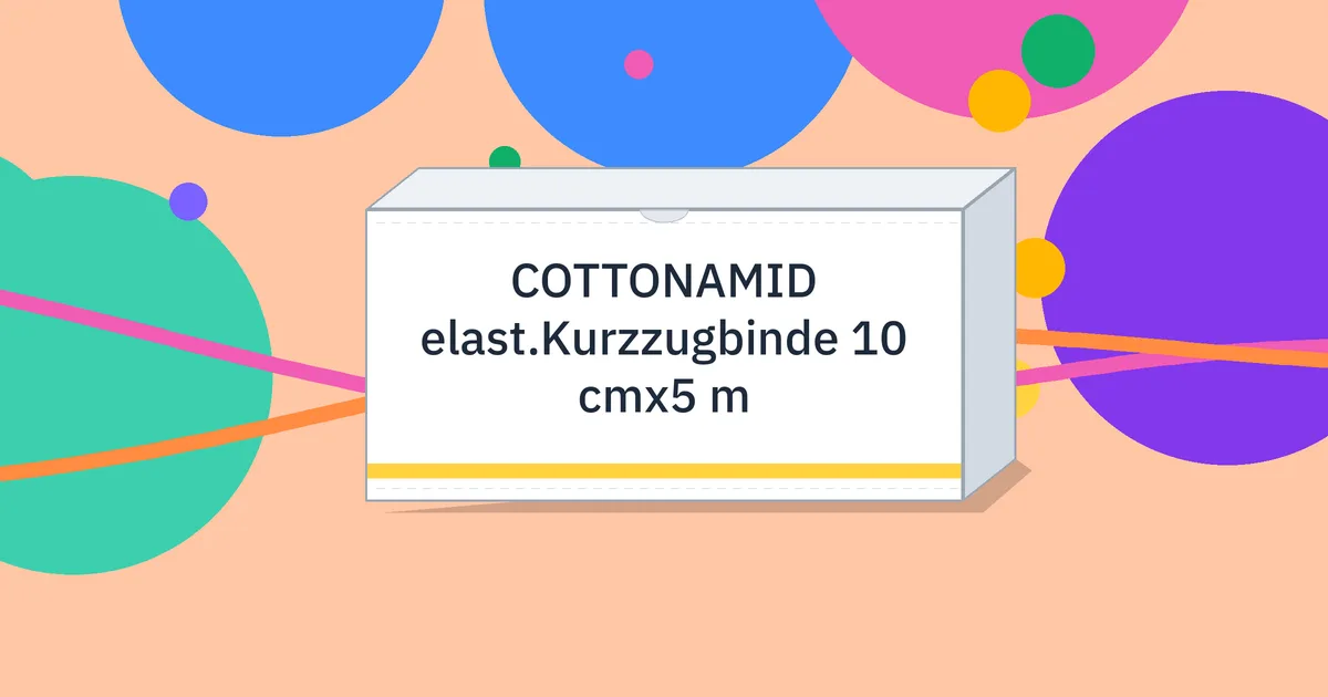 Symbolbild: Packung mit der Aufschrift COTTONAMID elast.Kurzzugbinde 10 cmx5 m (PZN 20364394) – Verfügbarkeit und Bezug in Apotheken in Frankfurt am Main