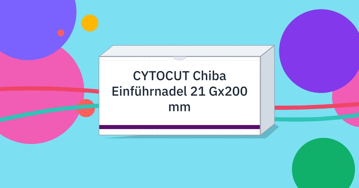 Symbolbild: Packung mit der Aufschrift CYTOCUT Chiba Einführnadel 21 Gx200 mm (PZN 16919484) – Verfügbarkeit und Bezug in Apotheken in Frankfurt am Main