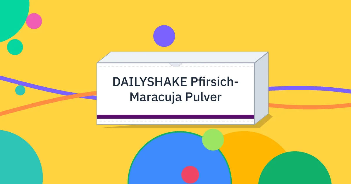 Symbolbild: Packung mit der Aufschrift DAILYSHAKE Pfirsich-Maracuja Pulver (PZN 12899218) – Verfügbarkeit und Bezug in Apotheken in Frankfurt am Main