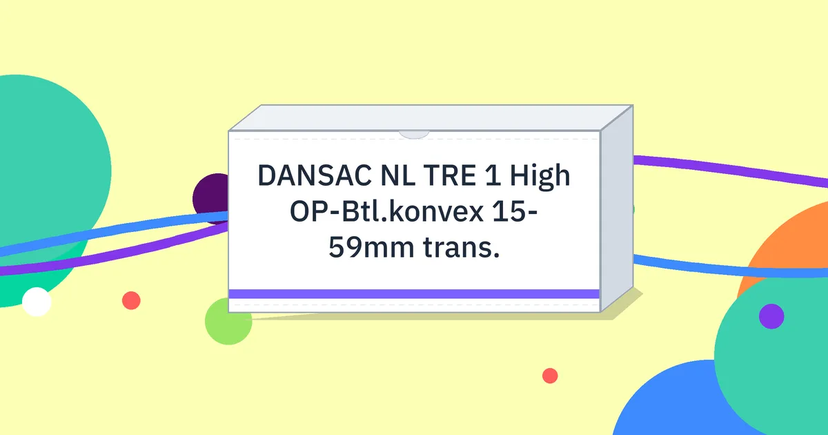 Symbolbild: Packung mit der Aufschrift DANSAC NL TRE 1 High OP-Btl.konvex 15-59mm trans. (PZN 19744789) – Verfügbarkeit und Bezug in Apotheken in Frankfurt am Main