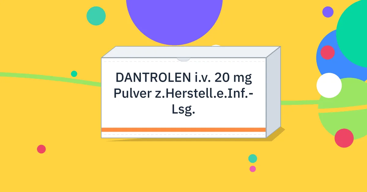 Symbolbild: Packung mit der Aufschrift DANTROLEN i.v. 20 mg Pulver z.Herstell.e.Inf.-Lsg. (PZN 11893780) – Verfügbarkeit und Bezug in Apotheken in Frankfurt am Main