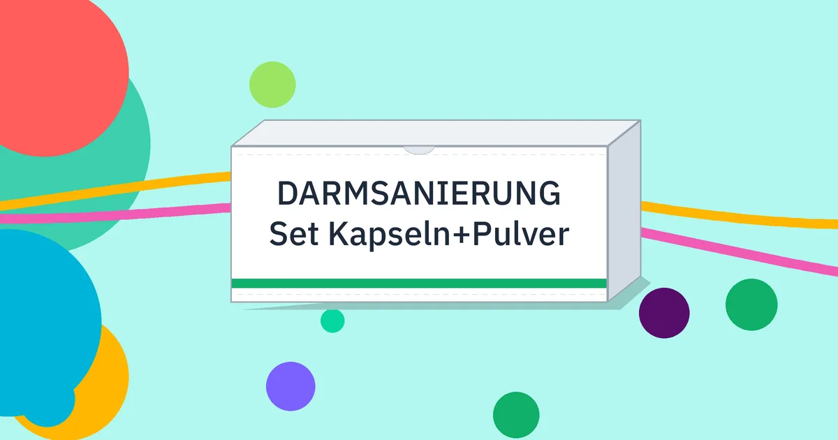 Symbolbild: Packung mit der Aufschrift DARMSANIERUNG Set Kapseln+Pulver (PZN 13967175) – Verfügbarkeit und Bezug in Apotheken in Frankfurt am Main