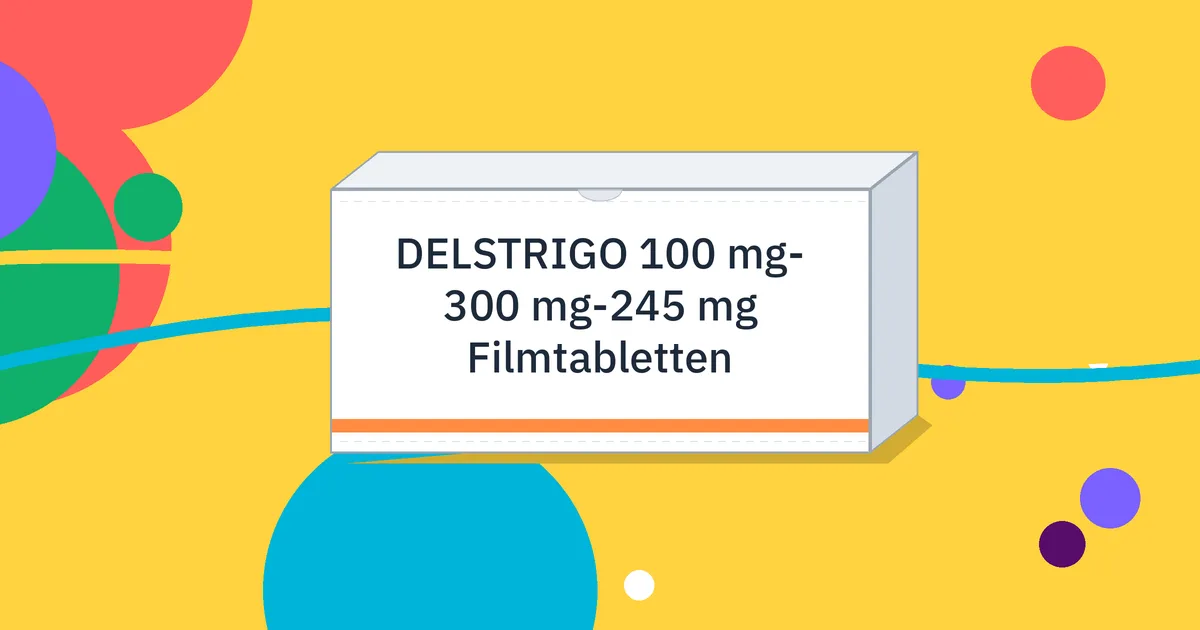 Symbolbild: Packung mit der Aufschrift DELSTRIGO 100 mg-300 mg-245 mg Filmtabletten (PZN 16684354) – Verfügbarkeit und Bezug in Apotheken in Frankfurt am Main
