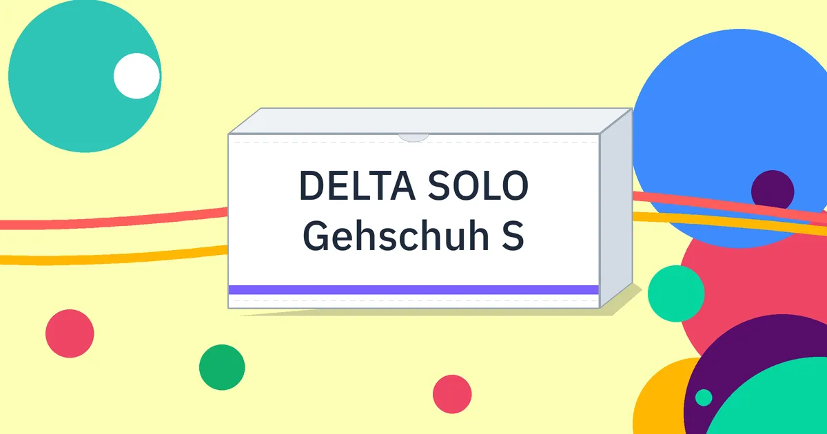 Symbolbild: Packung mit der Aufschrift DELTA SOLO Gehschuh S (PZN 04380258) – Verfügbarkeit und Bezug in Apotheken in Frankfurt am Main