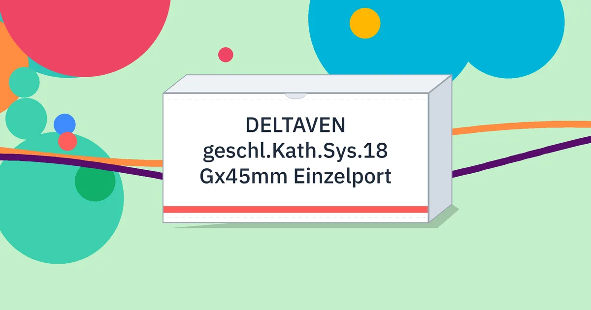 Symbolbild: Packung mit der Aufschrift DELTAVEN geschl.Kath.Sys.18 Gx45mm Einzelport (PZN 13977529) – Verfügbarkeit und Bezug in Apotheken in Frankfurt am Main