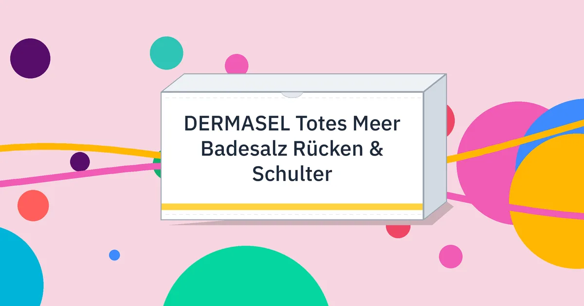 Symbolbild: Packung mit der Aufschrift DERMASEL Totes Meer Badesalz Rücken & Schulter (PZN 13570360) – Verfügbarkeit und Bezug in Apotheken in Frankfurt am Main