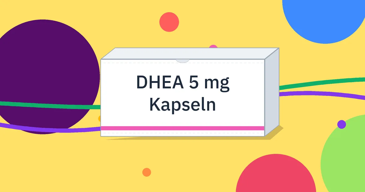 Symbolbild: Packung mit der Aufschrift DHEA 5 mg Kapseln (PZN 18787472) – Verfügbarkeit und Bezug in Apotheken in Frankfurt am Main