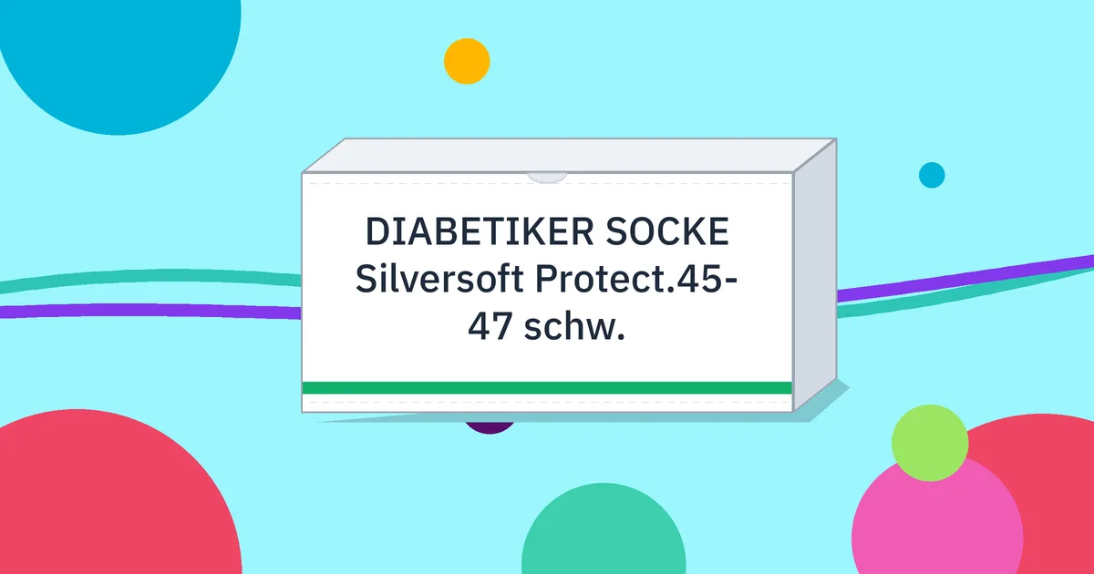 Symbolbild: Packung mit der Aufschrift DIABETIKER SOCKE Silversoft Protect.45-47 schw. (PZN 02040328) – Verfügbarkeit und Bezug in Apotheken in Frankfurt am Main