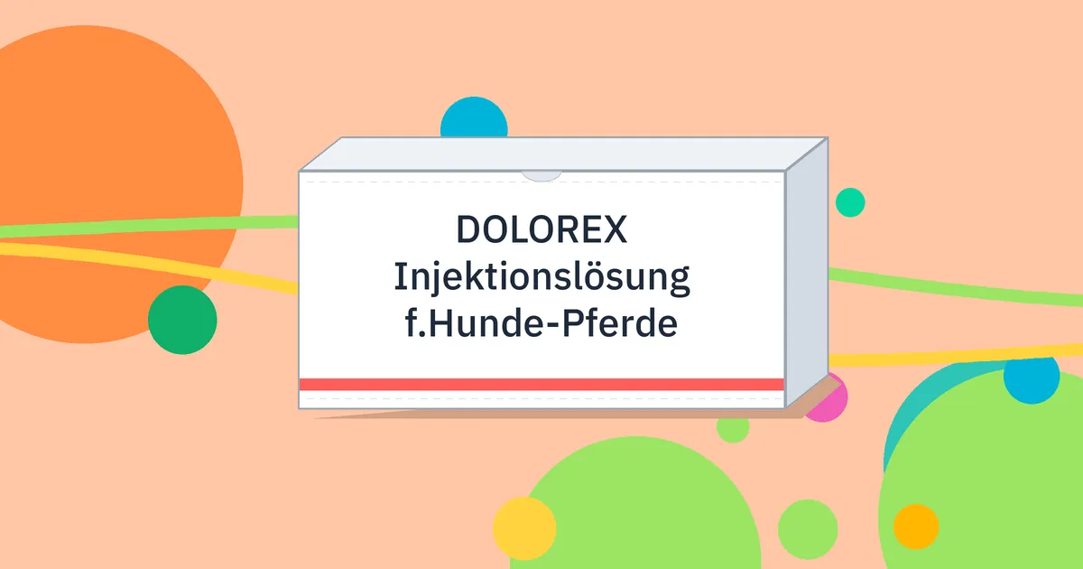 Symbolbild: Packung mit der Aufschrift DOLOREX Injektionslösung f.Hunde-Pferde (PZN 01698853) – Verfügbarkeit und Bezug in Apotheken in Frankfurt am Main