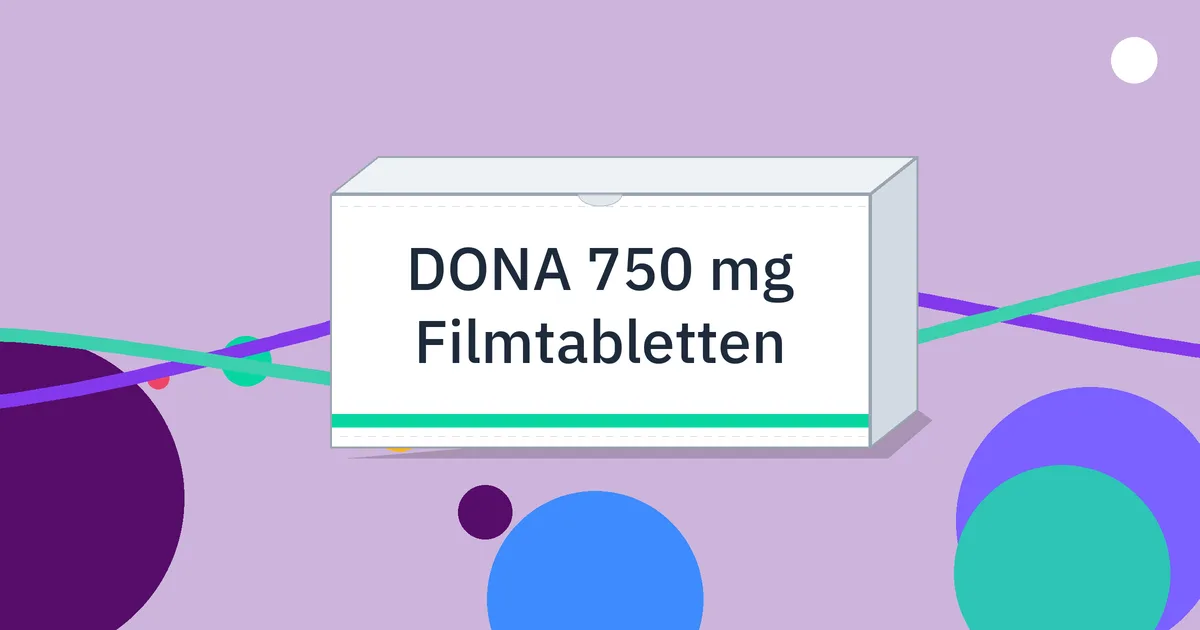 Symbolbild: Packung mit der Aufschrift DONA 750 mg Filmtabletten (PZN 09082525) – Verfügbarkeit und Bezug in Apotheken in Frankfurt am Main