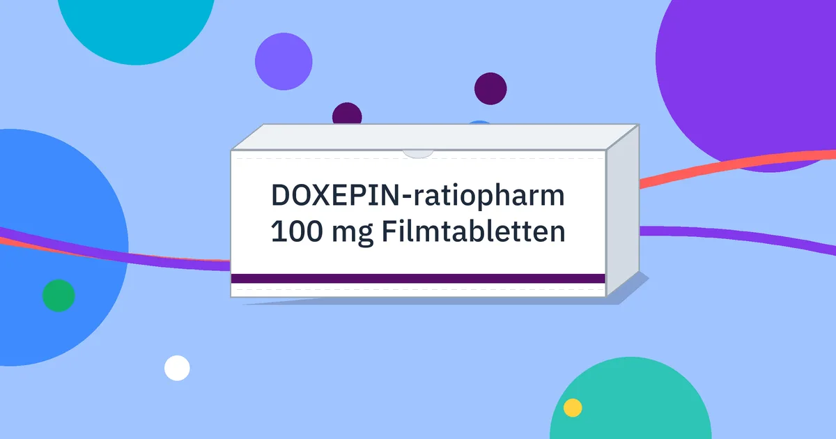Symbolbild: Packung mit der Aufschrift DOXEPIN-ratiopharm 100 mg Filmtabletten (PZN 06995774) – Verfügbarkeit und Bezug in Apotheken in Frankfurt am Main