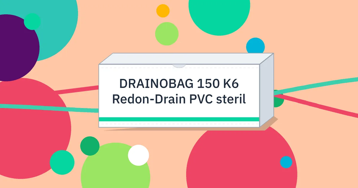 Symbolbild: Packung mit der Aufschrift DRAINOBAG 150 K6 Redon-Drain PVC steril (PZN 03202046) – Verfügbarkeit und Bezug in Apotheken in Frankfurt am Main