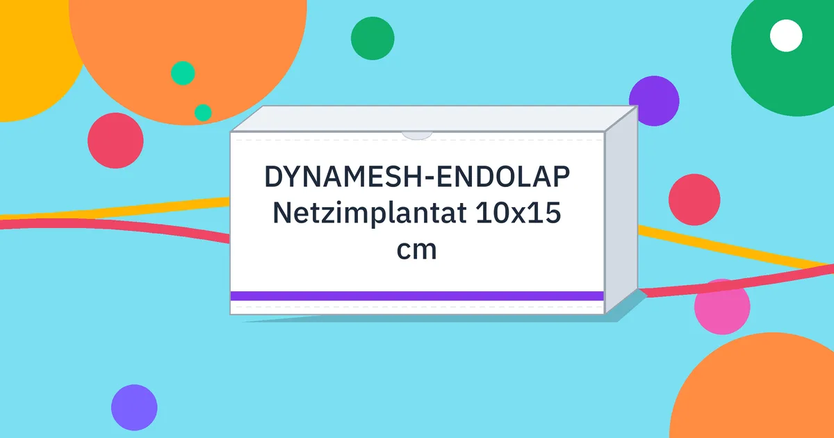 Symbolbild: Packung mit der Aufschrift DYNAMESH-ENDOLAP Netzimplantat 10x15 cm (PZN 09253777) – Verfügbarkeit und Bezug in Apotheken in Frankfurt am Main