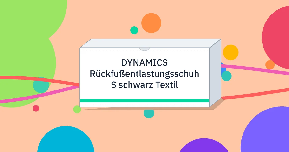 Symbolbild: Packung mit der Aufschrift DYNAMICS Rückfußentlastungsschuh S schwarz Textil (PZN 10635515) – Verfügbarkeit und Bezug in Apotheken in Frankfurt am Main