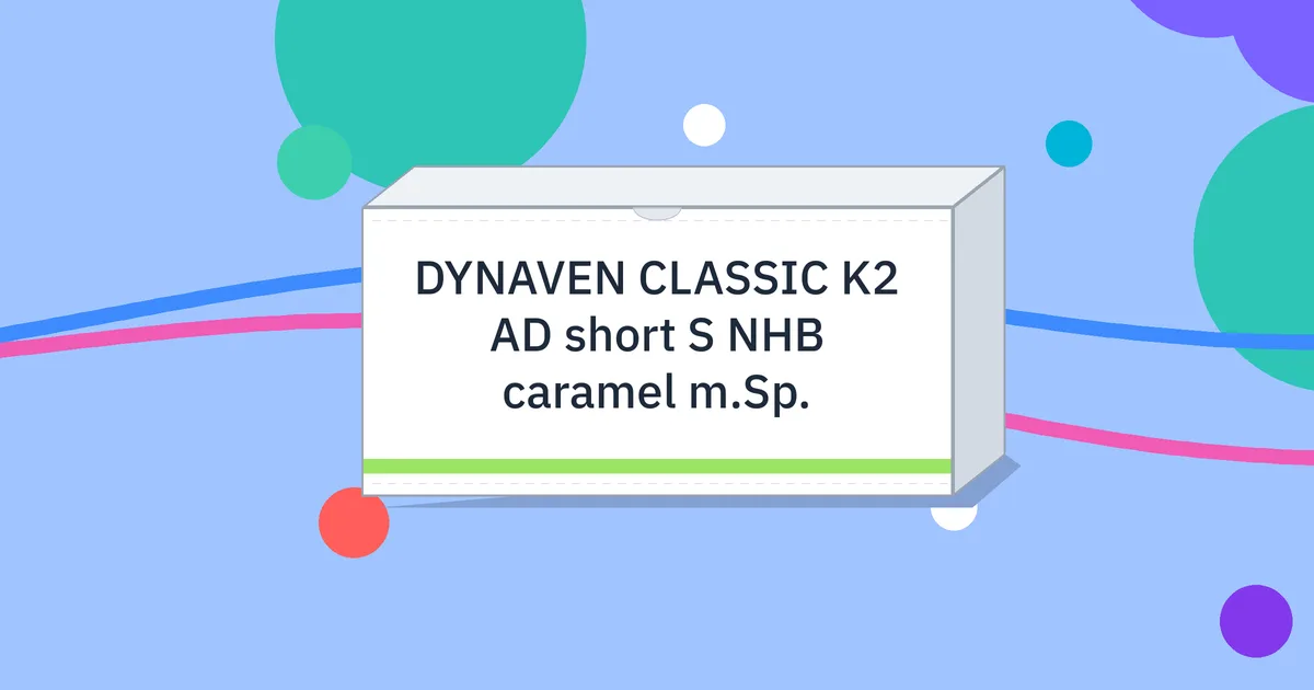 Symbolbild: Packung mit der Aufschrift DYNAVEN CLASSIC K2 AD short S NHB caramel m.Sp. (PZN 18418094) – Verfügbarkeit und Bezug in Apotheken in Frankfurt am Main