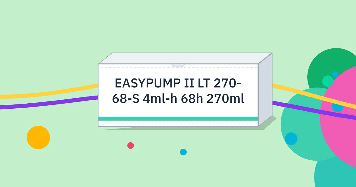 Symbolbild: Packung mit der Aufschrift EASYPUMP II LT 270-68-S 4ml-h 68h 270ml (PZN 09390853) – Verfügbarkeit und Bezug in Apotheken in Frankfurt am Main