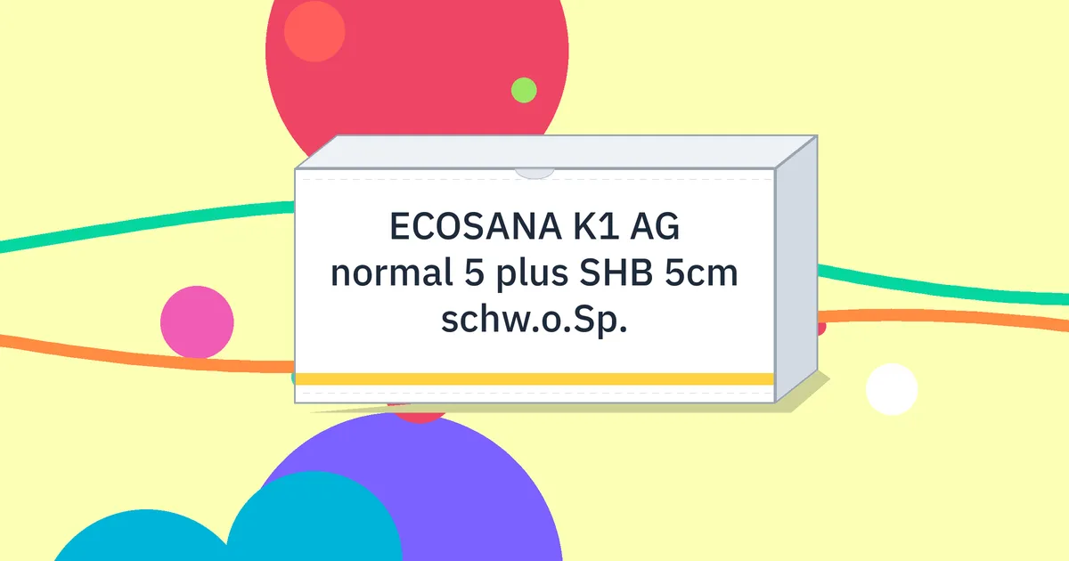 Symbolbild: Packung mit der Aufschrift ECOSANA K1 AG normal 5 plus SHB 5cm schw.o.Sp. (PZN 04728885) – Verfügbarkeit und Bezug in Apotheken in Frankfurt am Main