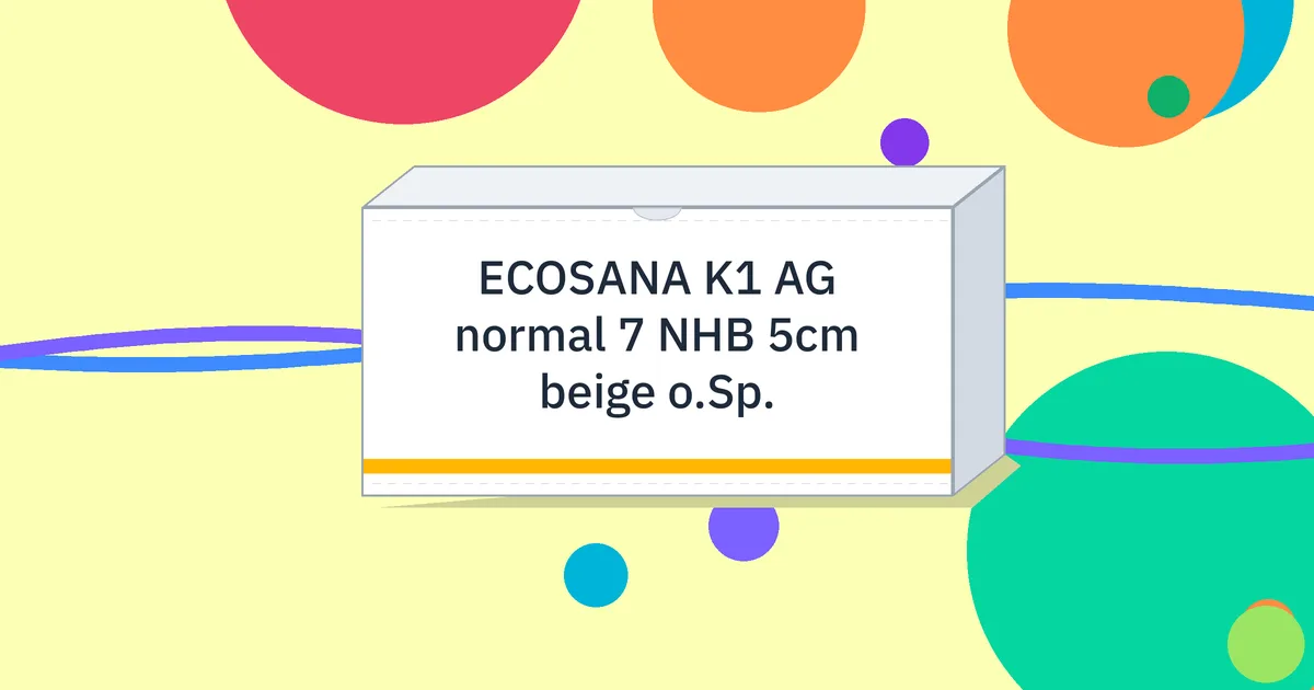 Symbolbild: Packung mit der Aufschrift ECOSANA K1 AG normal 7 NHB 5cm beige o.Sp. (PZN 04730592) – Verfügbarkeit und Bezug in Apotheken in Frankfurt am Main