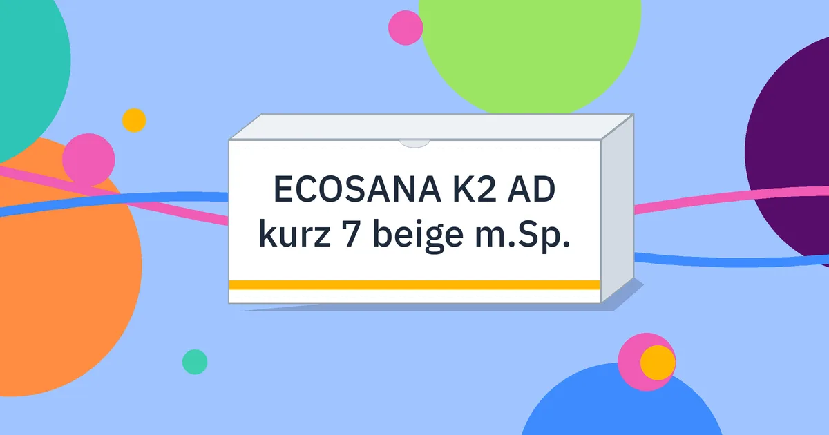 Symbolbild: Packung mit der Aufschrift ECOSANA K2 AD kurz 7 beige m.Sp. (PZN 01361757) – Verfügbarkeit und Bezug in Apotheken in Frankfurt am Main