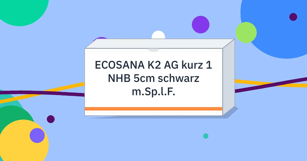 Symbolbild: Packung mit der Aufschrift ECOSANA K2 AG kurz 1 NHB 5cm schwarz m.Sp.l.F. (PZN 10954806) – Verfügbarkeit und Bezug in Apotheken in Frankfurt am Main