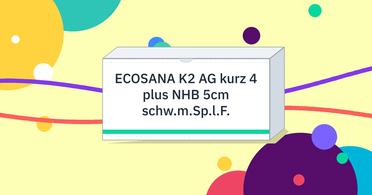 Symbolbild: Packung mit der Aufschrift ECOSANA K2 AG kurz 4 plus NHB 5cm schw.m.Sp.l.F. (PZN 10955421) – Verfügbarkeit und Bezug in Apotheken in Frankfurt am Main