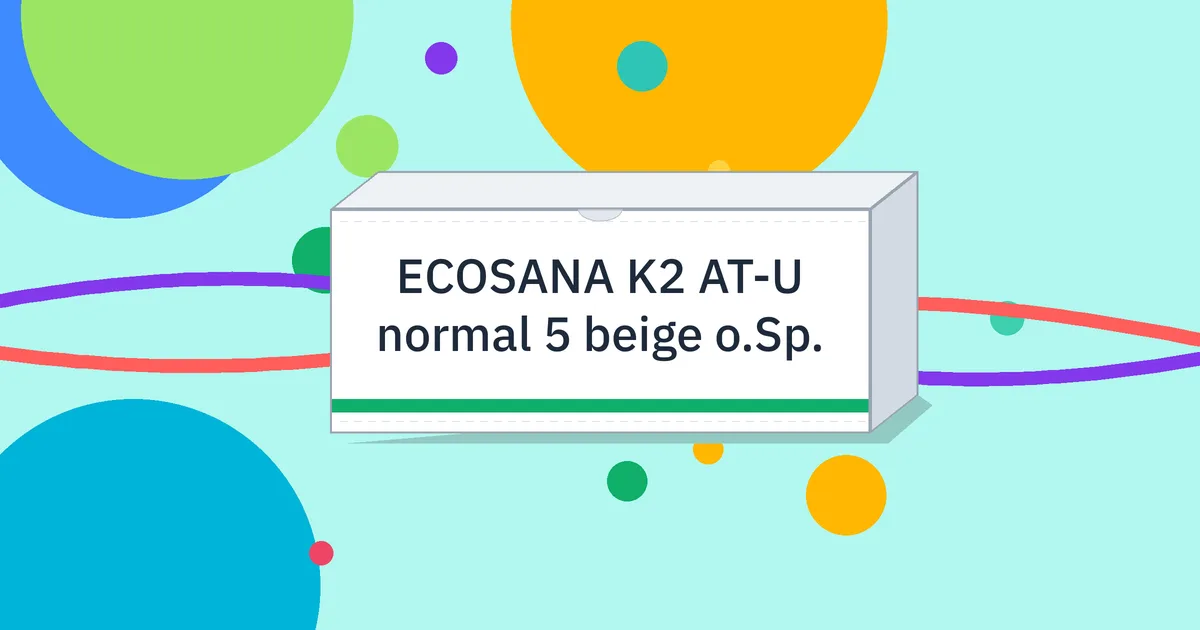 Symbolbild: Packung mit der Aufschrift ECOSANA K2 AT-U normal 5 beige o.Sp. (PZN 01577339) – Verfügbarkeit und Bezug in Apotheken in Frankfurt am Main
