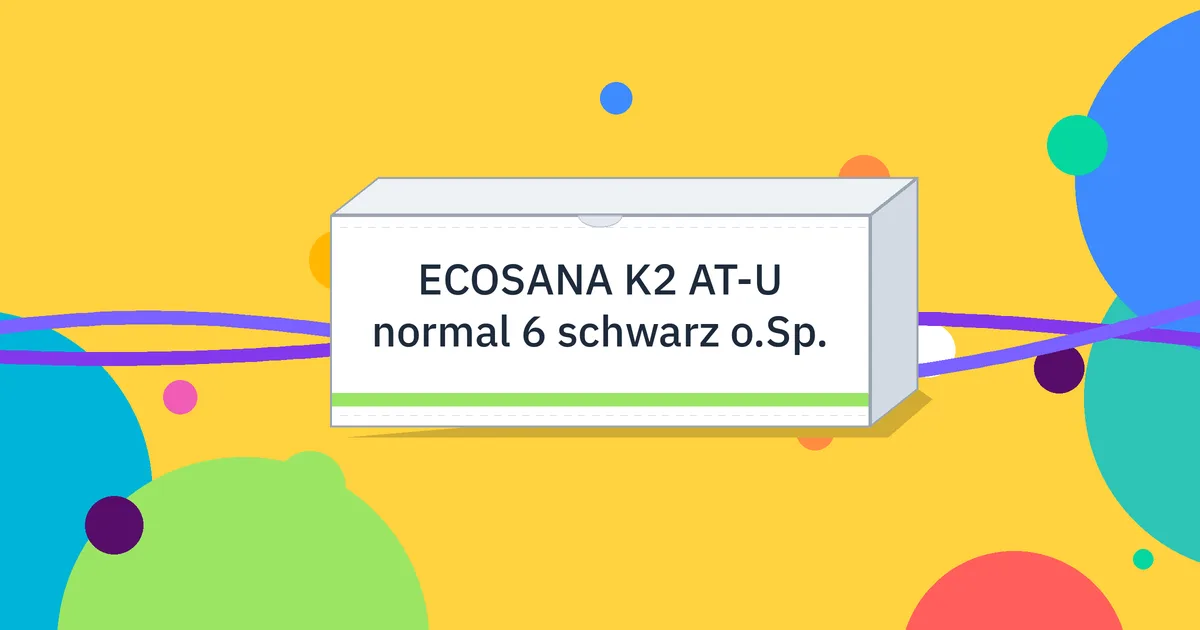 Symbolbild: Packung mit der Aufschrift ECOSANA K2 AT-U normal 6 schwarz o.Sp. (PZN 01583682) – Verfügbarkeit und Bezug in Apotheken in Frankfurt am Main