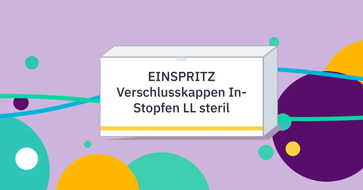 Symbolbild: Packung mit der Aufschrift EINSPRITZ Verschlusskappen In-Stopfen LL steril (PZN 09291565) – Verfügbarkeit und Bezug in Apotheken in Frankfurt am Main