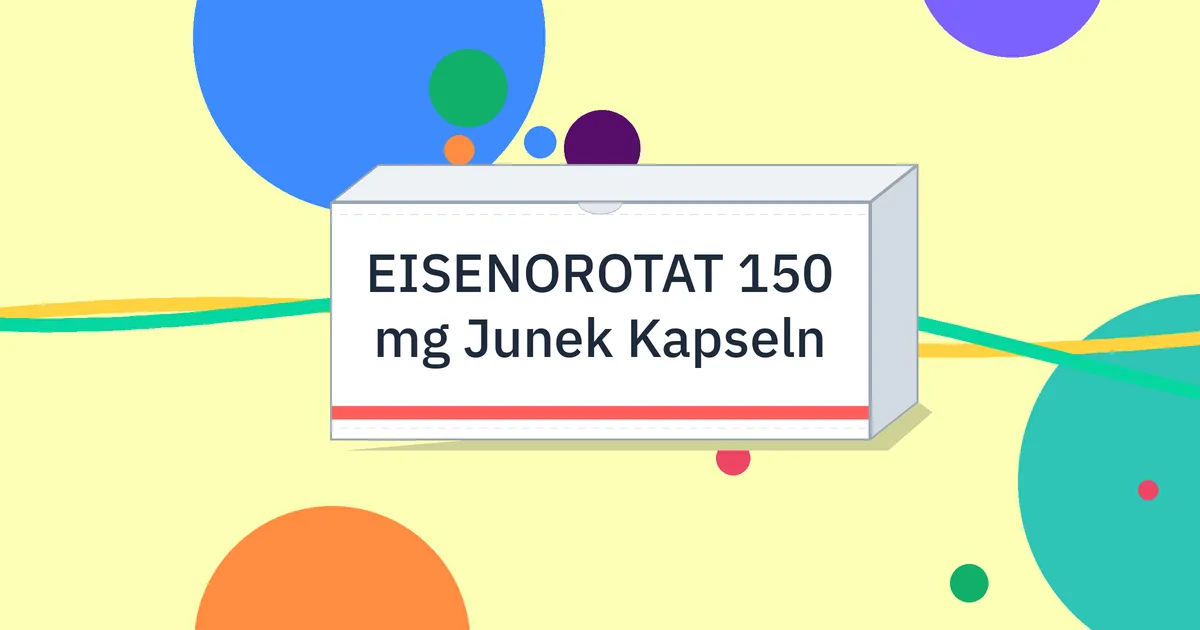 Symbolbild: Packung mit der Aufschrift EISENOROTAT 150 mg Junek Kapseln (PZN 16935081) – Verfügbarkeit und Bezug in Apotheken in Frankfurt am Main