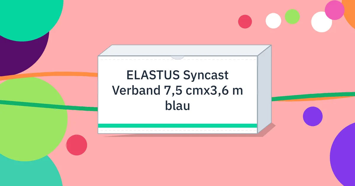 Symbolbild: Packung mit der Aufschrift ELASTUS Syncast Verband 7,5 cmx3,6 m blau (PZN 03734837) – Verfügbarkeit und Bezug in Apotheken in Frankfurt am Main