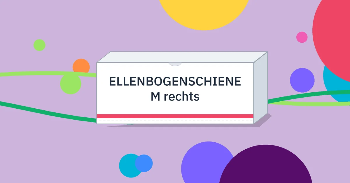Symbolbild: Packung mit der Aufschrift ELLENBOGENSCHIENE M rechts (PZN 04318710) – Verfügbarkeit und Bezug in Apotheken in Frankfurt am Main