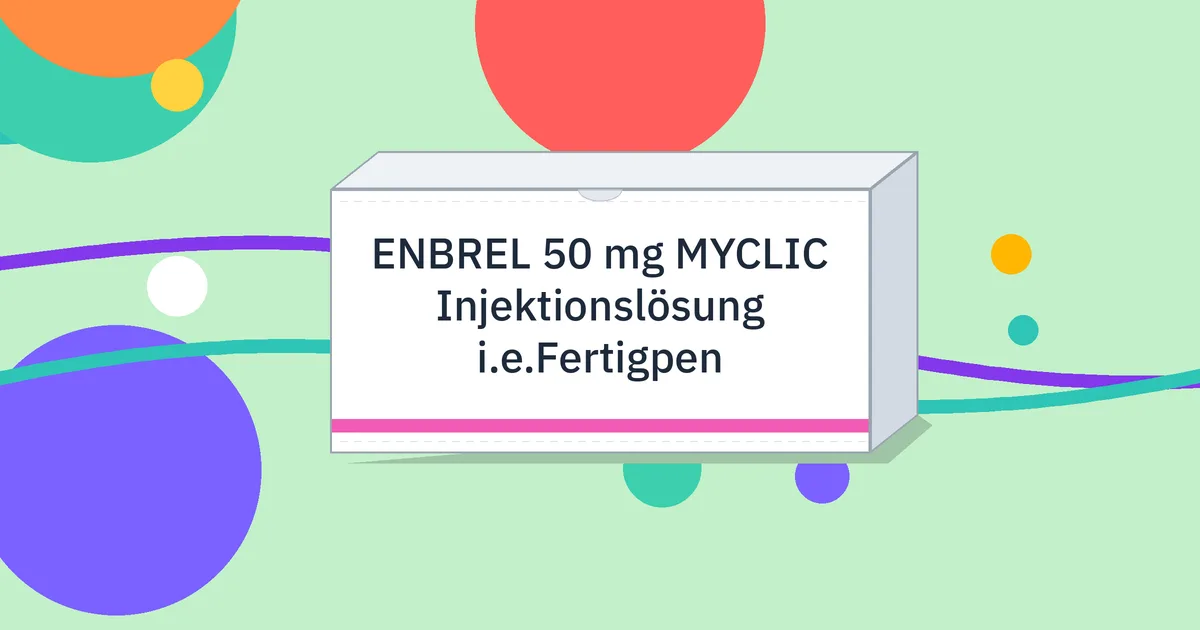 Symbolbild: Packung mit der Aufschrift ENBREL 50 mg MYCLIC Injektionslösung i.e.Fertigpen (PZN 10709113) – Verfügbarkeit und Bezug in Apotheken in Frankfurt am Main