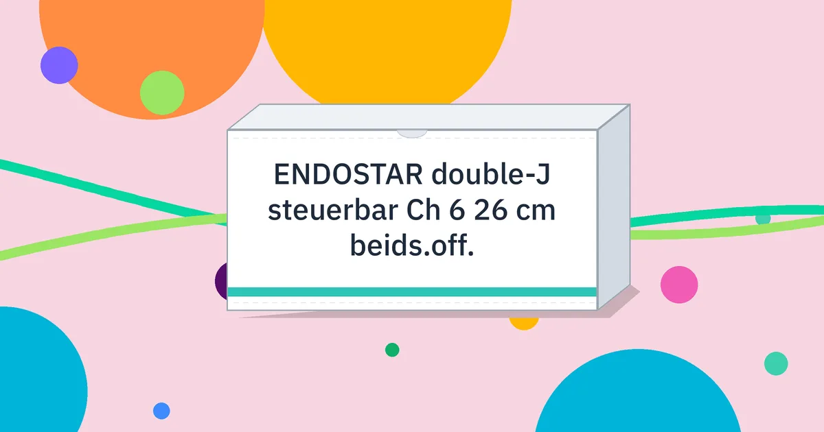Symbolbild: Packung mit der Aufschrift ENDOSTAR double-J steuerbar Ch 6 26 cm beids.off. (PZN 00439693) – Verfügbarkeit und Bezug in Apotheken in Frankfurt am Main
