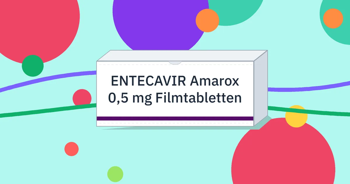 Symbolbild: Packung mit der Aufschrift ENTECAVIR Amarox 0,5 mg Filmtabletten (PZN 16369457) – Verfügbarkeit und Bezug in Apotheken in Frankfurt am Main