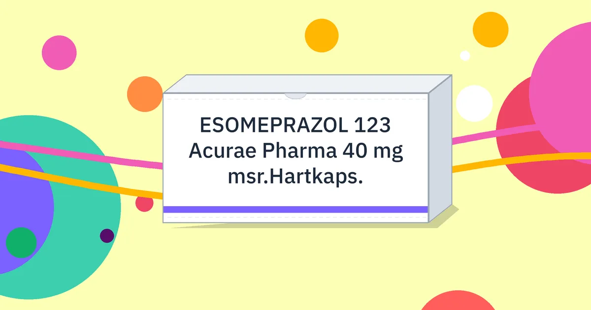 Symbolbild: Packung mit der Aufschrift ESOMEPRAZOL 123 Acurae Pharma 40 mg msr.Hartkaps. (PZN 19835606) – Verfügbarkeit und Bezug in Apotheken in Frankfurt am Main