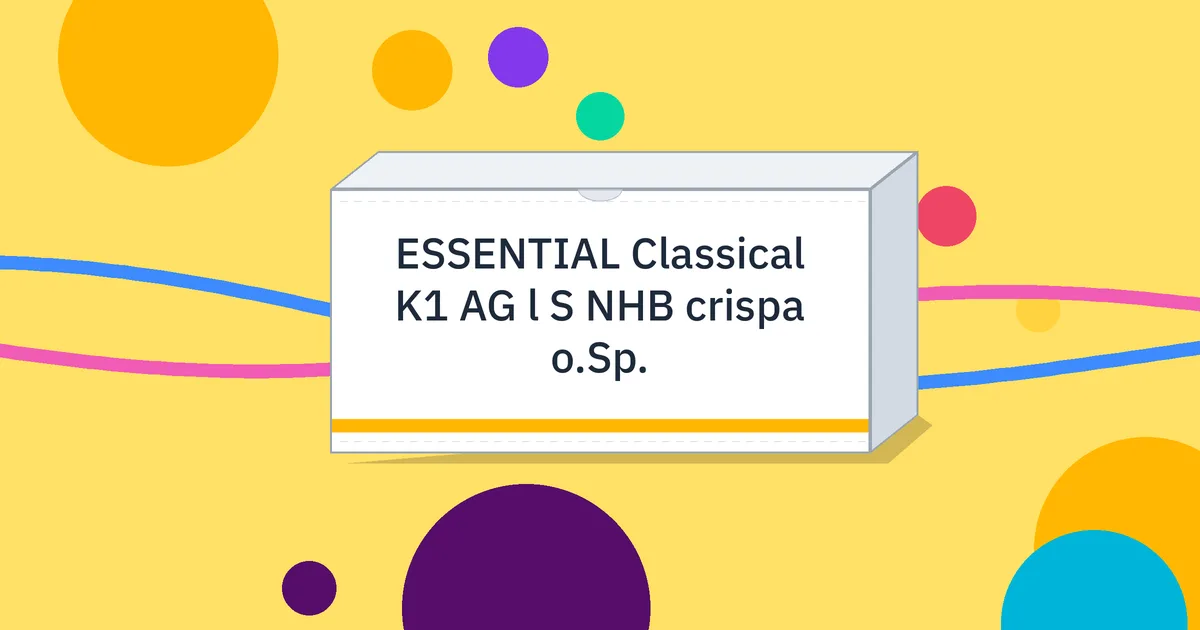 Symbolbild: Packung mit der Aufschrift ESSENTIAL Classical K1 AG l S NHB crispa o.Sp. (PZN 17001067) – Verfügbarkeit und Bezug in Apotheken in Frankfurt am Main