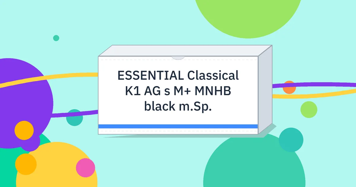 Symbolbild: Packung mit der Aufschrift ESSENTIAL Classical K1 AG s M+ MNHB black m.Sp. (PZN 19321250) – Verfügbarkeit und Bezug in Apotheken in Frankfurt am Main