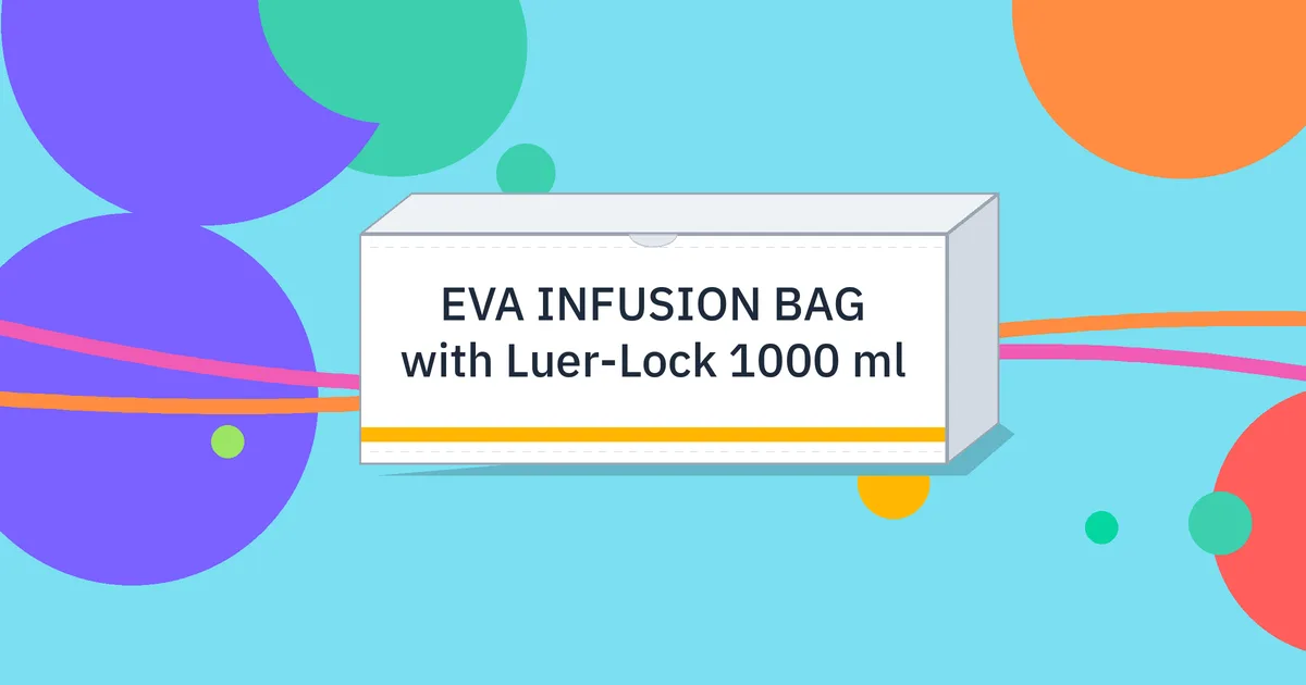 Symbolbild: Packung mit der Aufschrift EVA INFUSION BAG with Luer-Lock 1000 ml (PZN 11510282) – Verfügbarkeit und Bezug in Apotheken in Frankfurt am Main